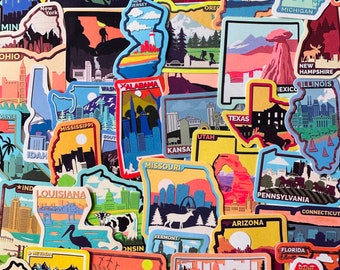 50 Vinyl All US State Stickers, Die Cut Decal Set, Waterproof Reusable ...