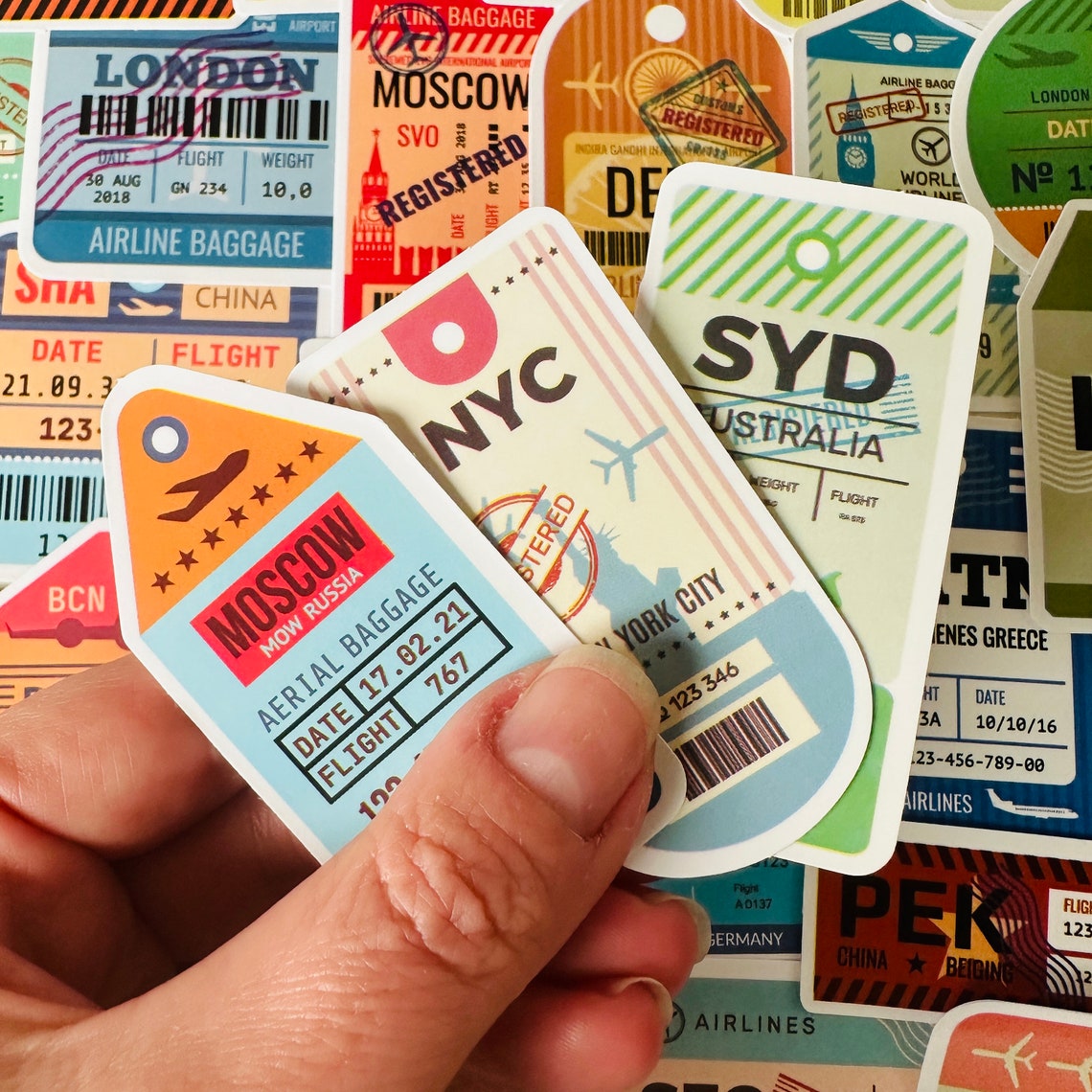 25/50 Vinyl Travel Ticket Stickers, Die Cut Decal Waterproof Reusable ...