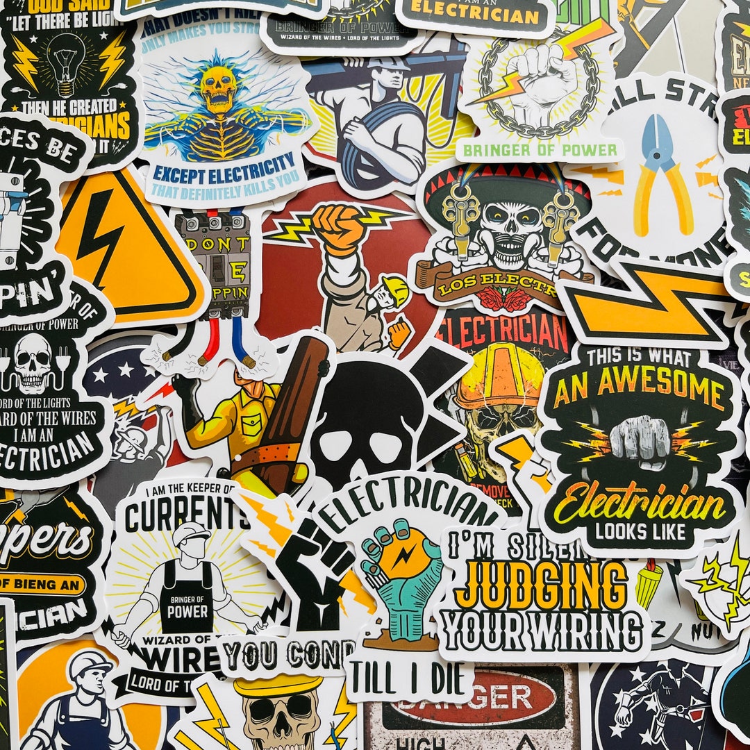 25/50 Vinyl Electrician Stickers, Die Cut Decal Set, Waterproof ...