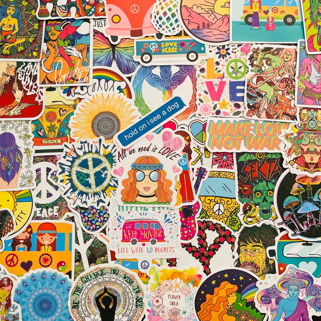 25/50/100 Vinyl Hippy Trippy Stickers, Die Cut Decal Set, Waterproof ...