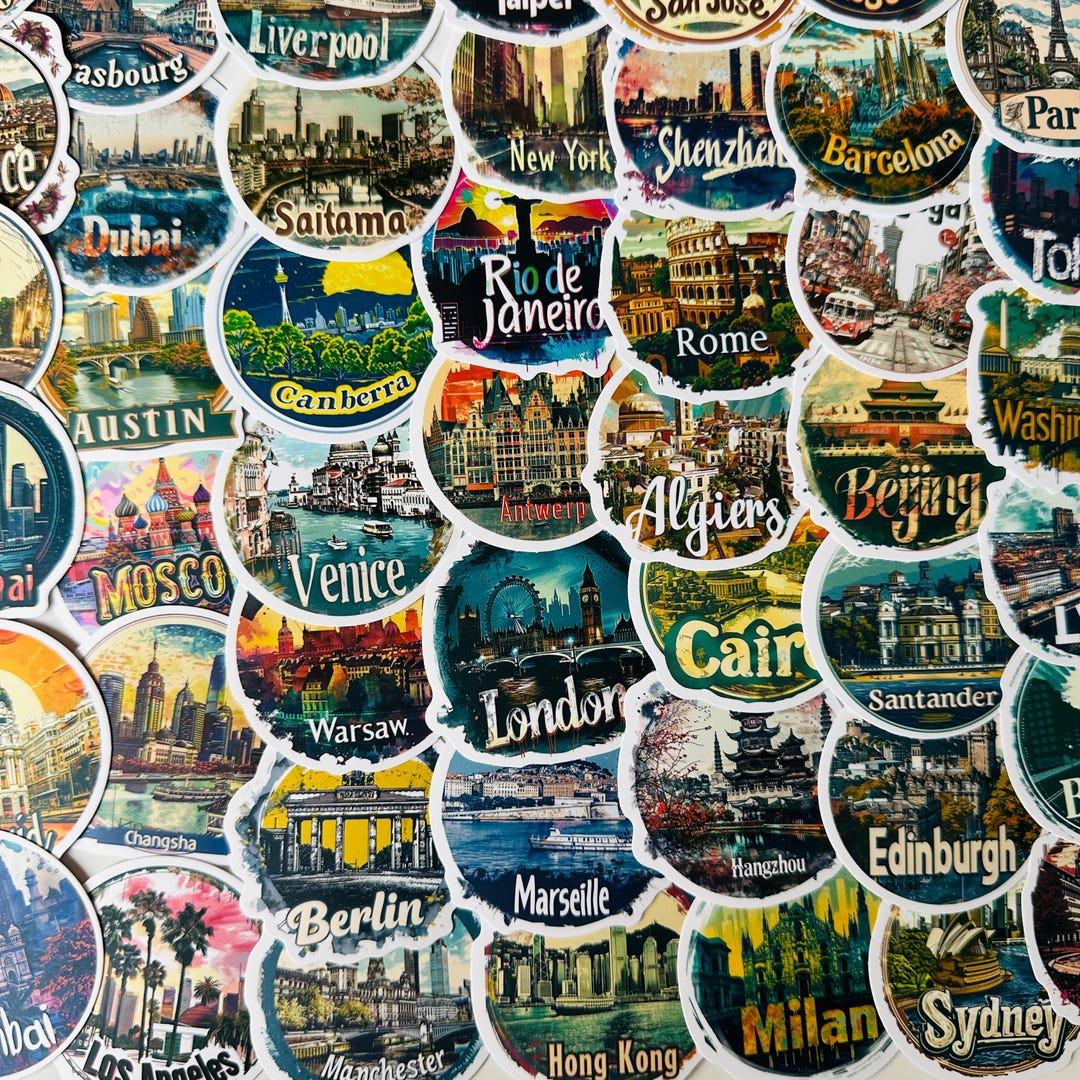 24/48 Vinyl Cityscape Stickers, Die Cut Decal Set, Waterproof Reusable ...