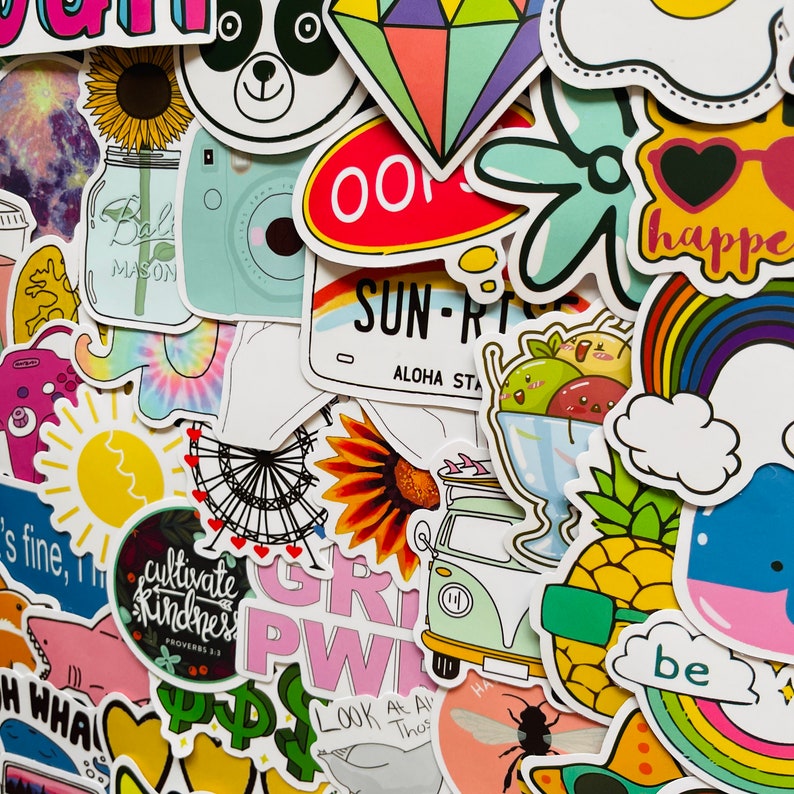 25/50/100 Colourful Vinyl Stickers Die Cut Decal Set - Etsy UK