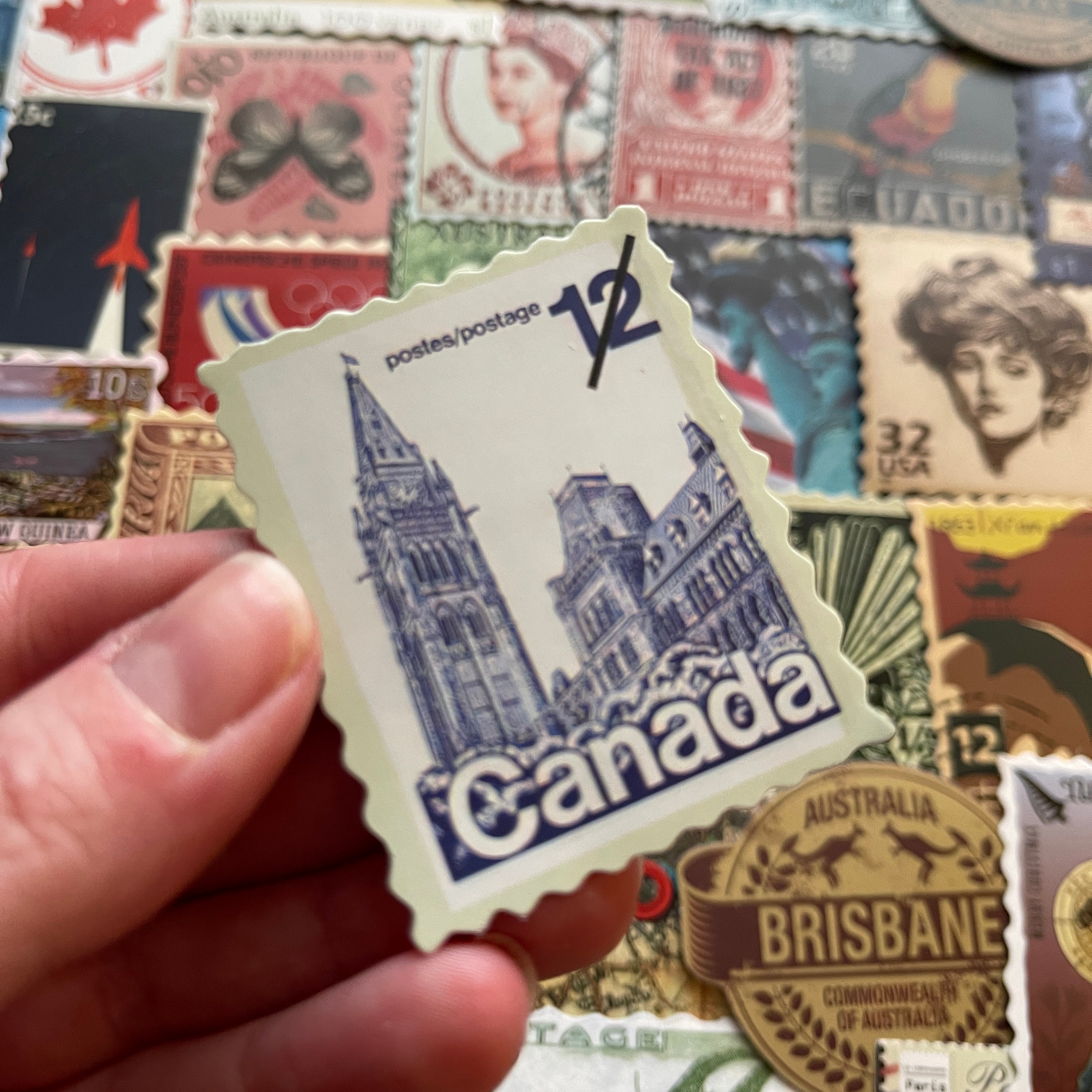 25/50 Vinyl Vintage Postage Stamp Stickers, Decal Set, Waterproof ...