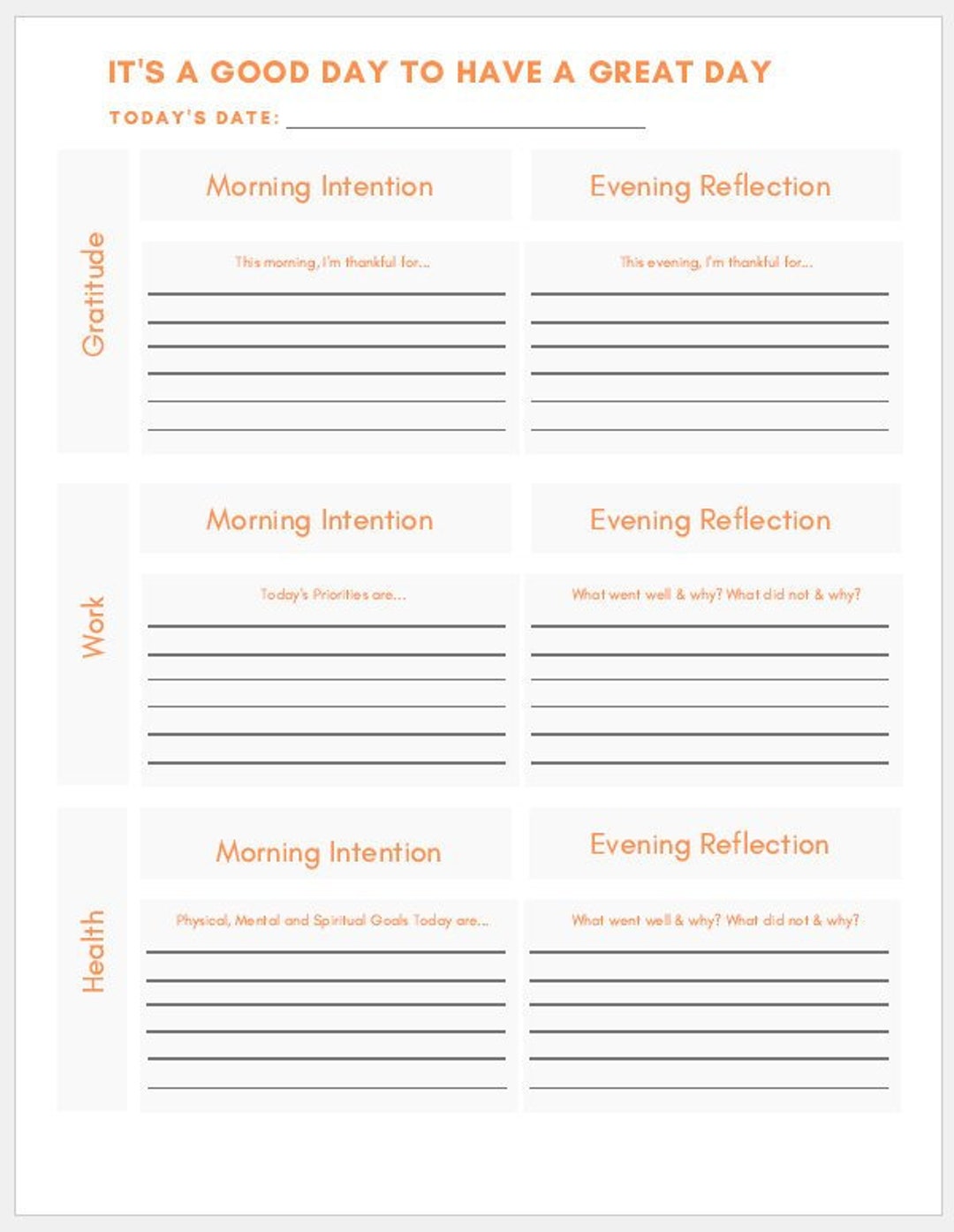 Daily Gratitude Worksheet - Etsy