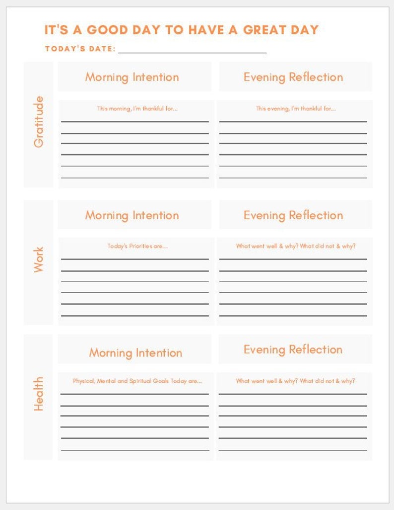Daily Gratitude Worksheet - Etsy
