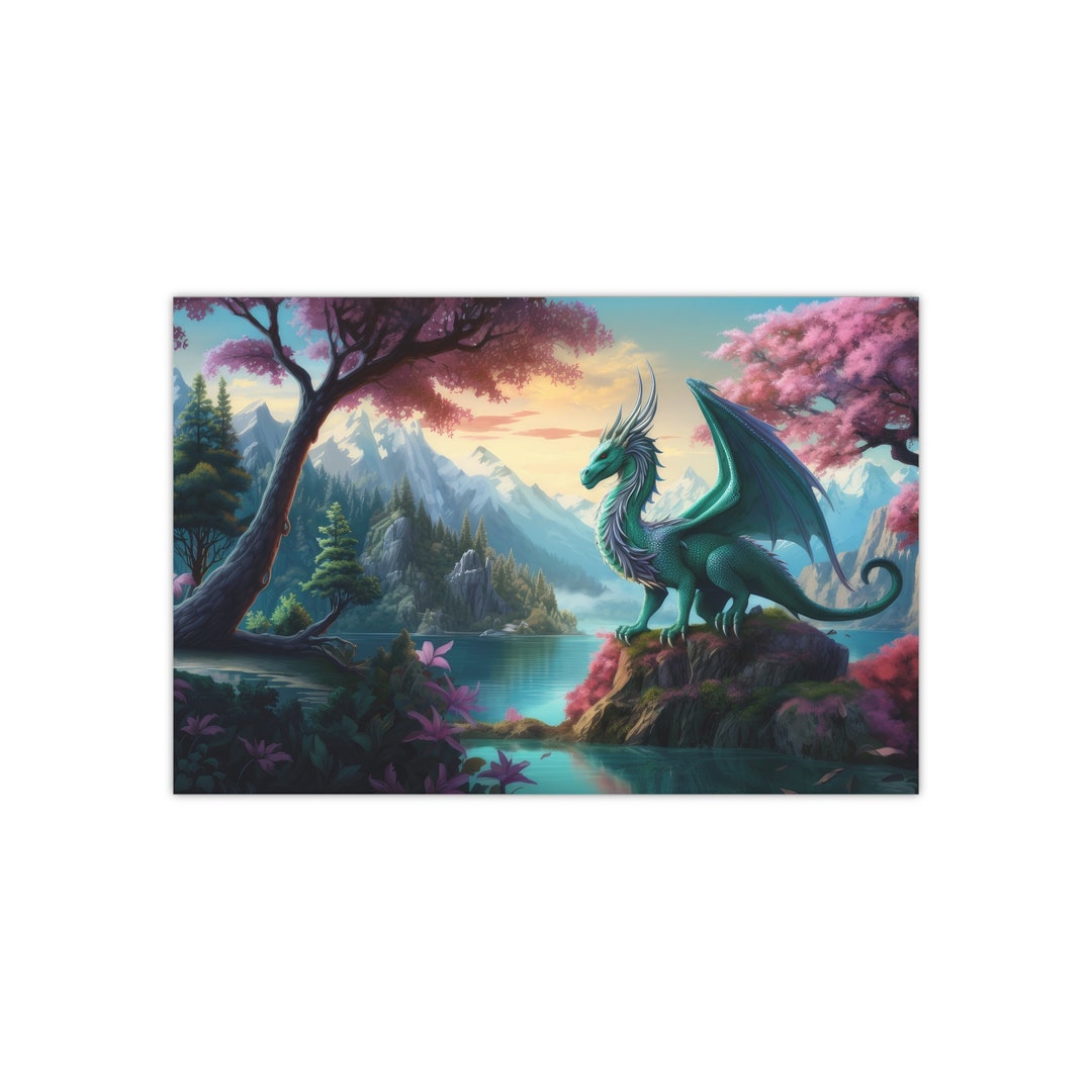Dragon by Lake With Pink Treees Satin Poster 300gsm - Etsy