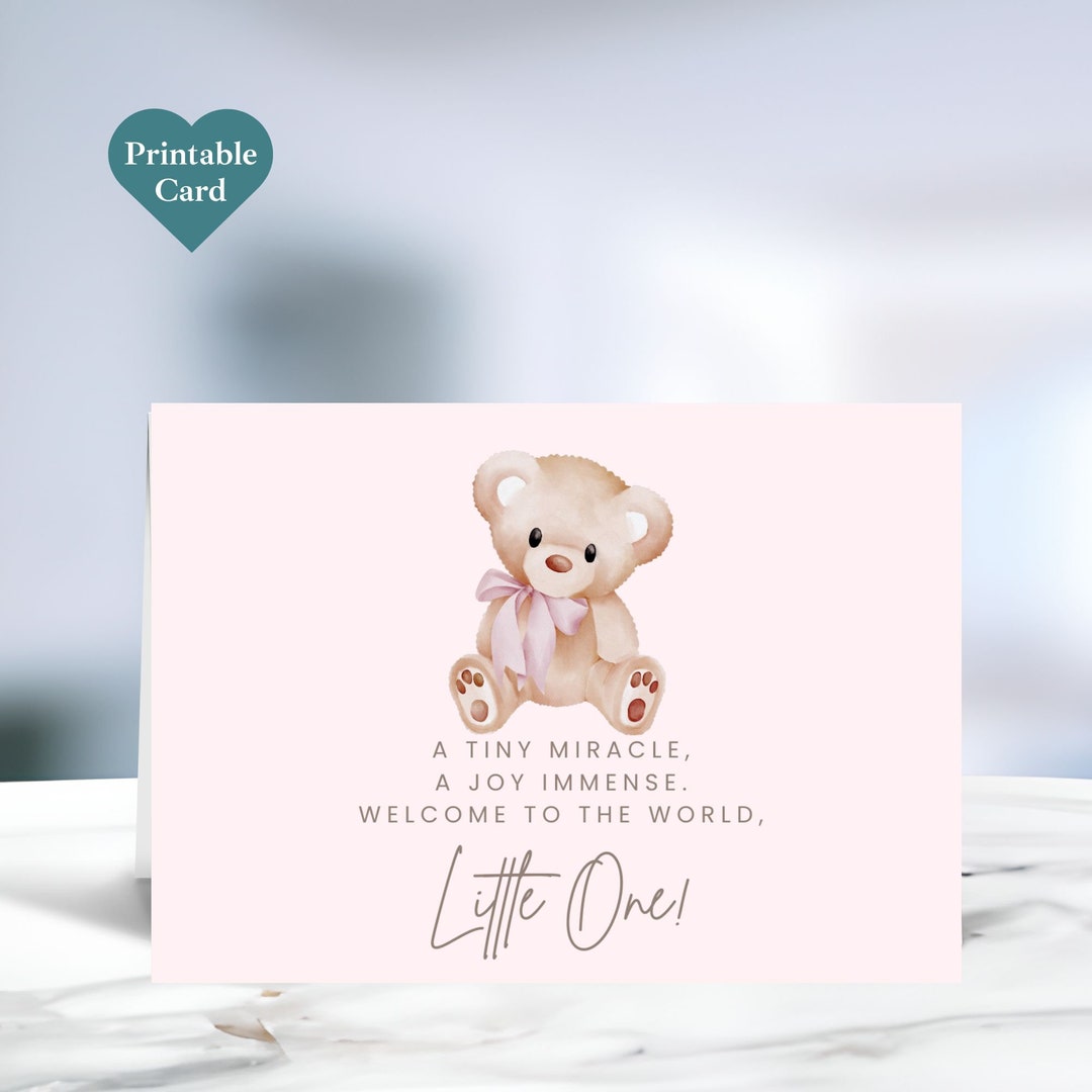 Printable Baby Card. Baby Girl Card. Teddy Bear. Envelope Template ...