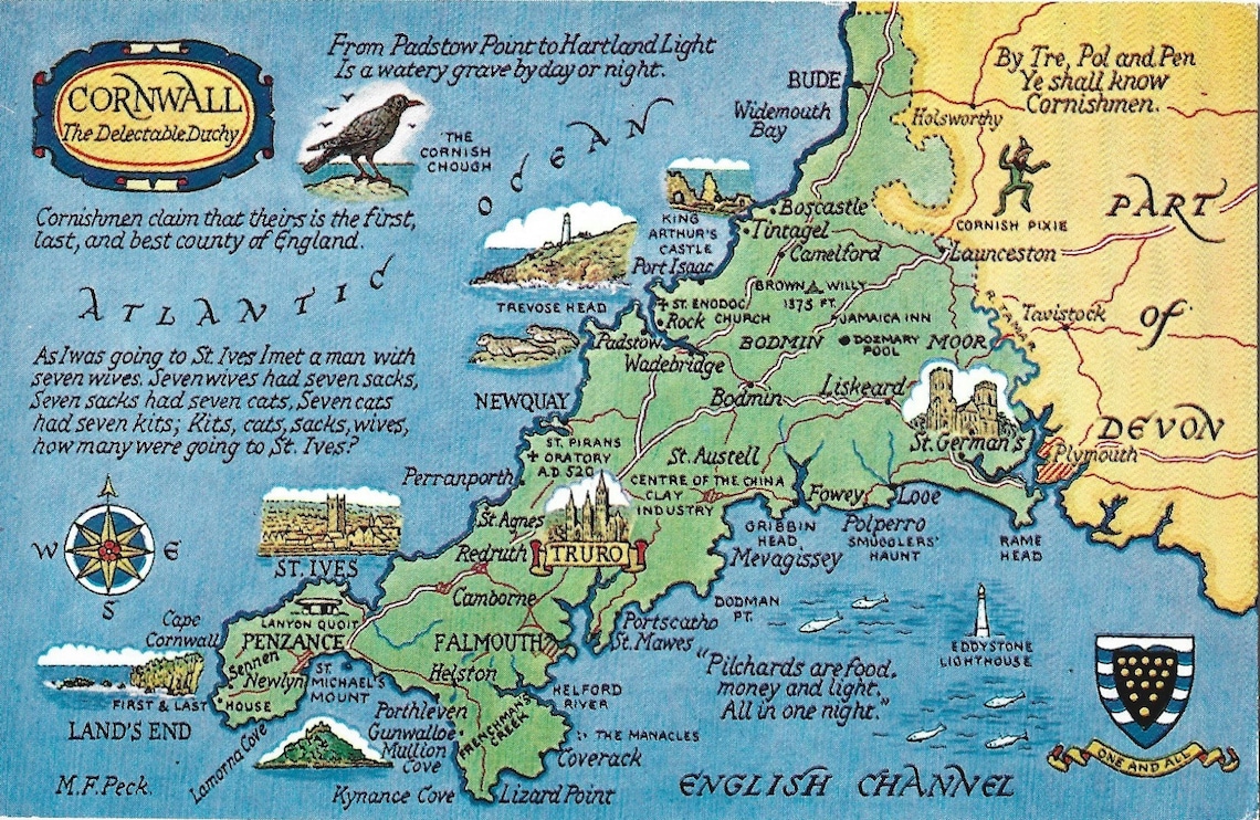 Cornwall, the Delectable Duchy, Map Postcard. Unused. A1 - Etsy