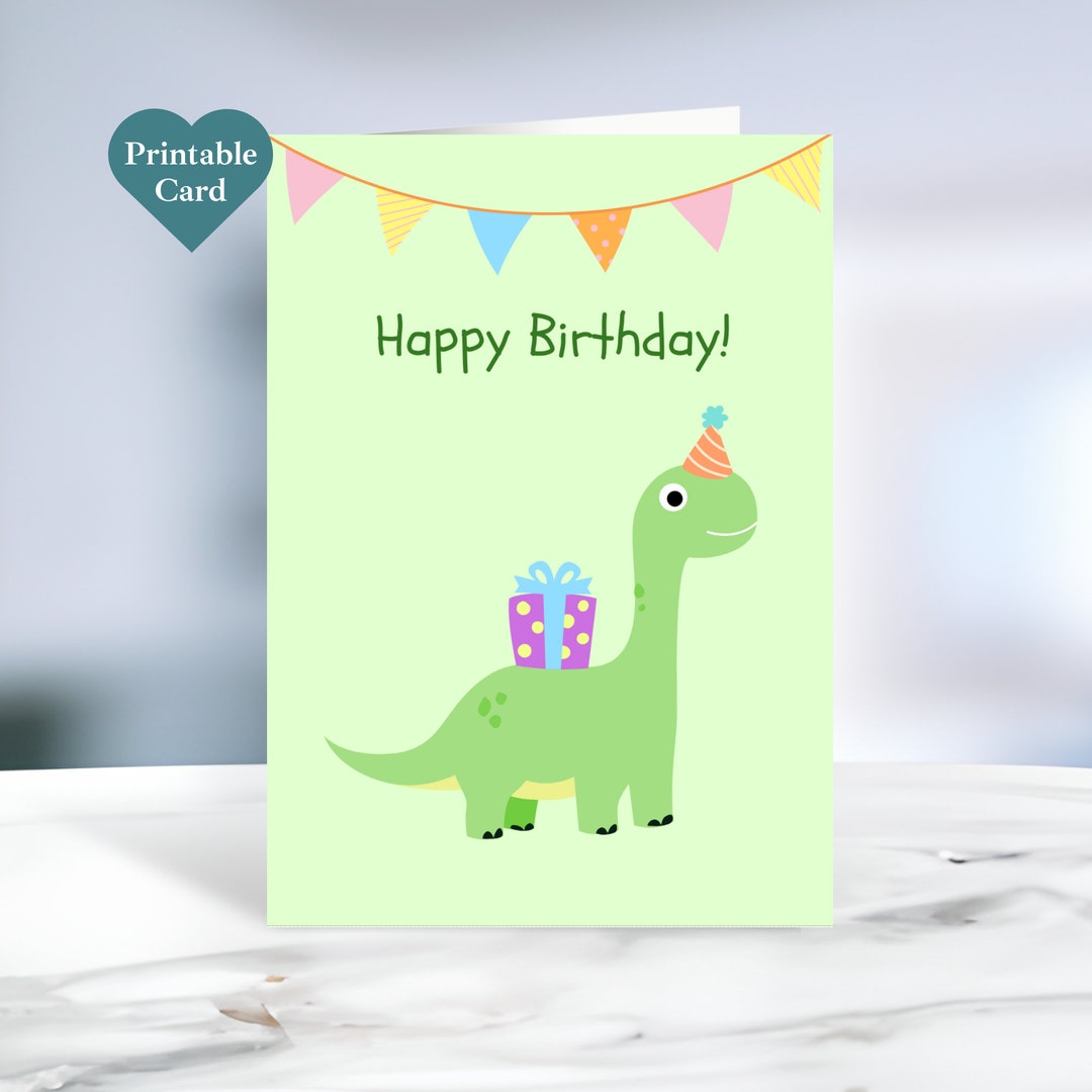 Printable Dinosaur Birthday Card 5 X 7 Inches. Envelope Template ...
