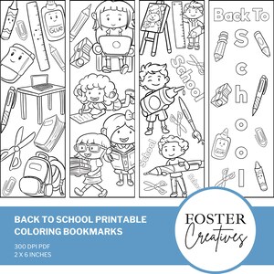 Back to School Printable Coloring Bookmarks, Set of 4, 2 X 6 Inches ...