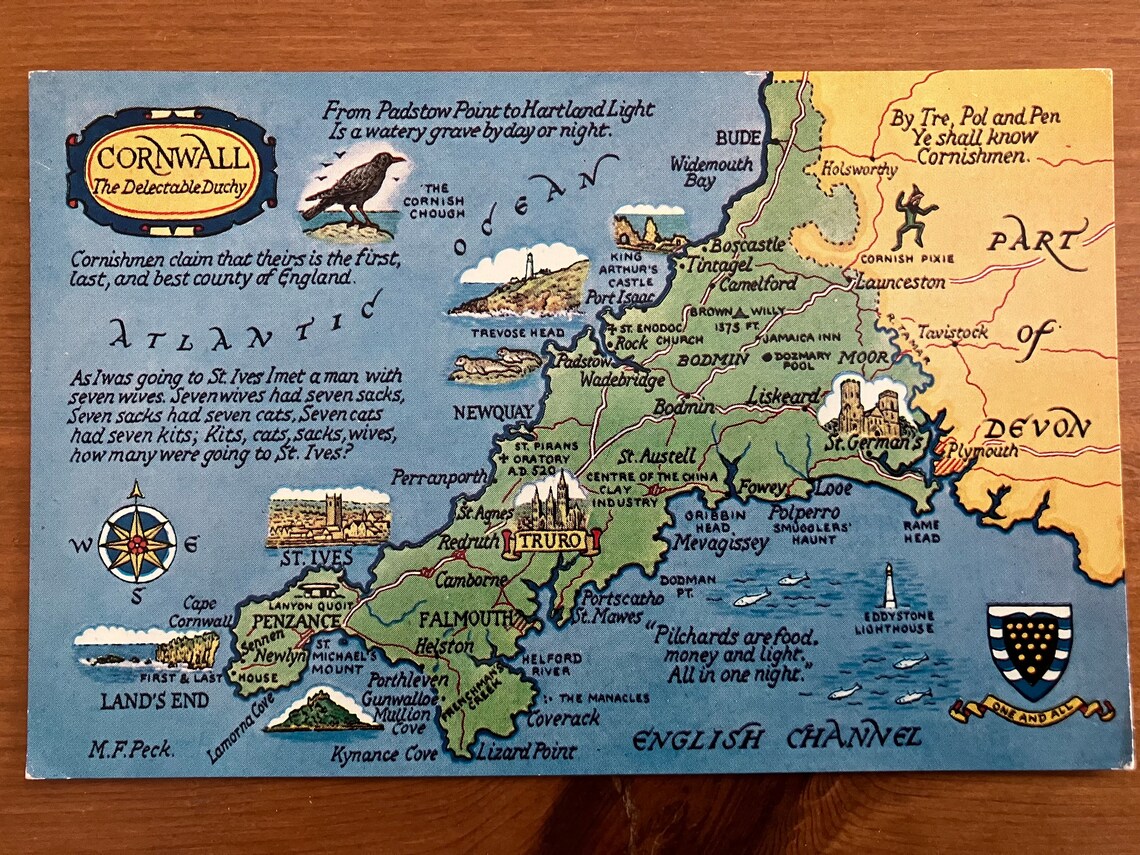 Cornwall, the Delectable Duchy, Map Postcard. Unused. A1 - Etsy