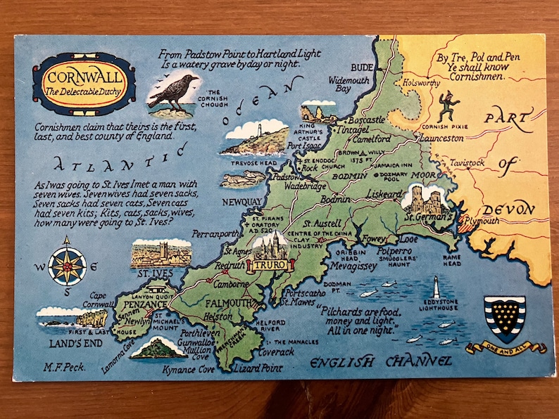 Cornwall, the Delectable Duchy, Map Postcard. Unused. A1 - Etsy