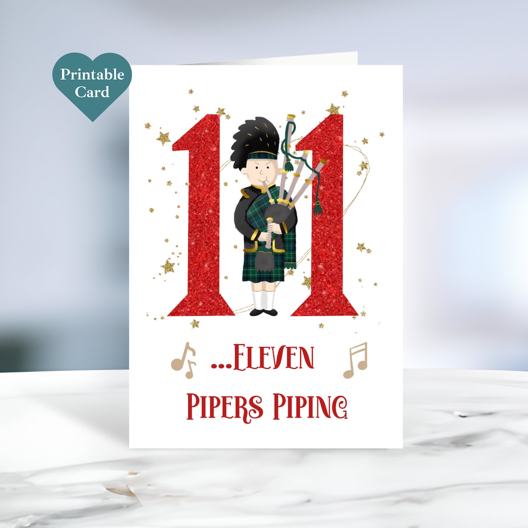 Printable Eleven Pipers Piping Christmas Card. 5 X 7 Inches. - Etsy