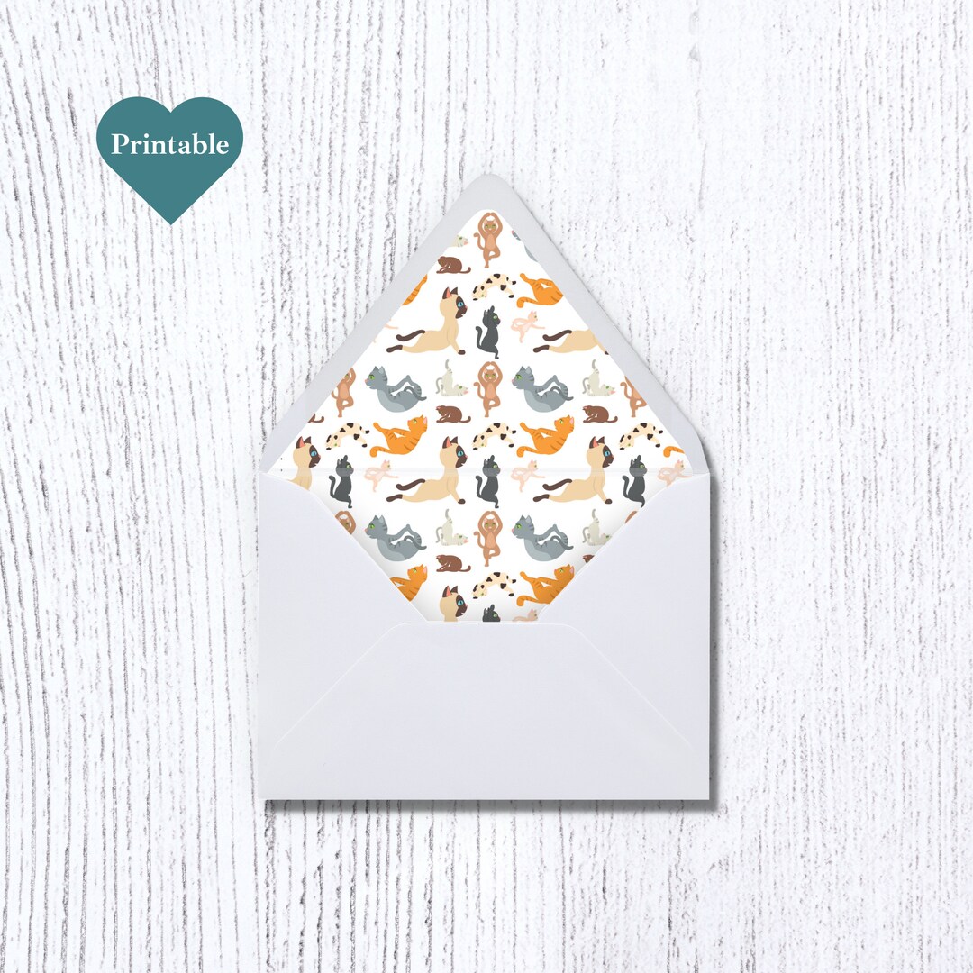 Printable Envelope Liner, Yoga Cats, INSTANT DOWNLOAD, Liner Template ...