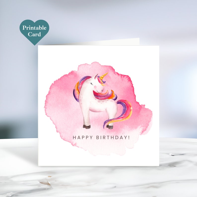 Printable Unicorn Birthday Card With Envelope Template. 5 X 5 - Etsy