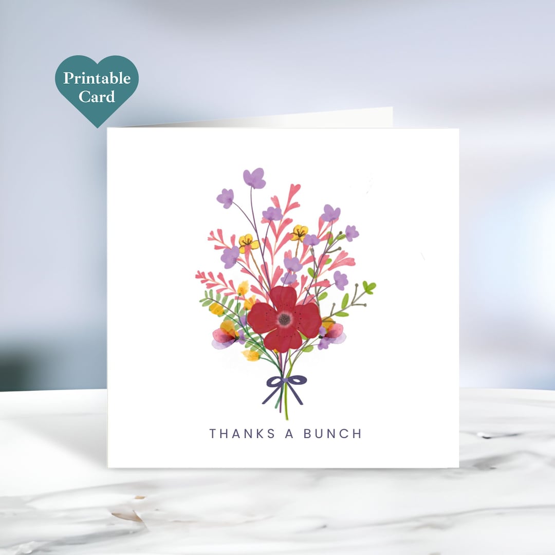 Printable Thanks a Bunch Thank You Card With Envelope Template. Flowers ...
