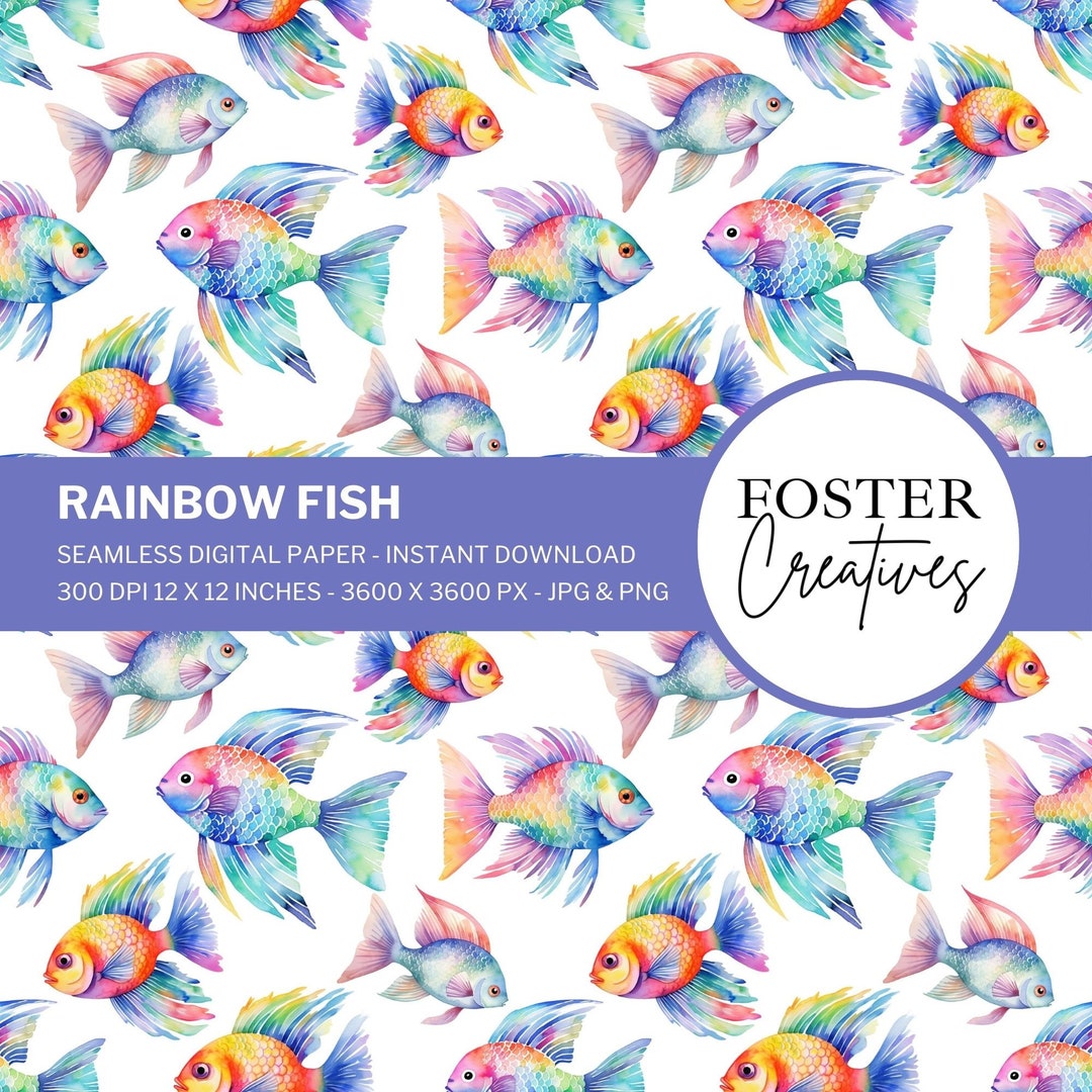 Rainbow Fish Seamless Pattern Digital Paper: High-quality JPG & PNG, 12 ...