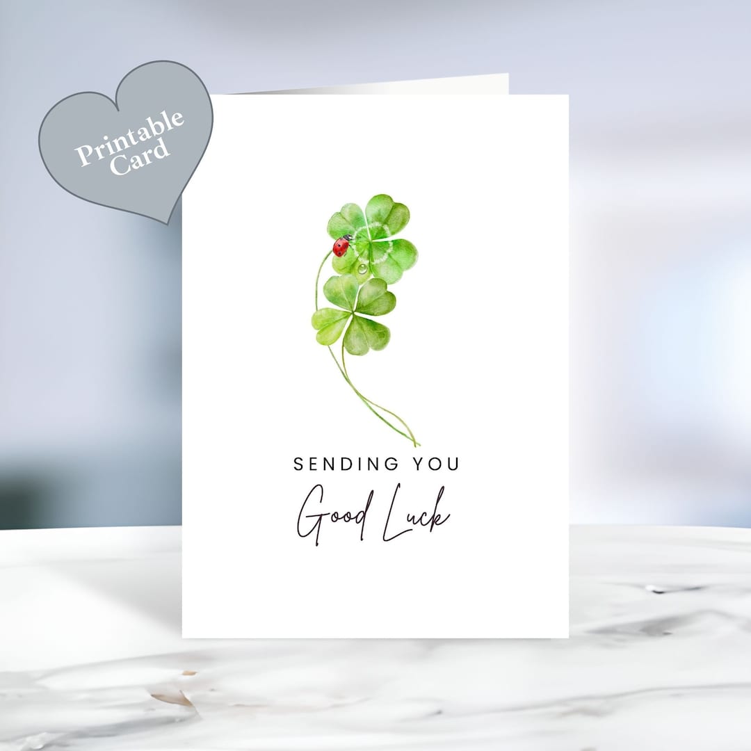 Printable Good Luck Card. Four-leaf Clover. Instant Download. 5 X 7 ...