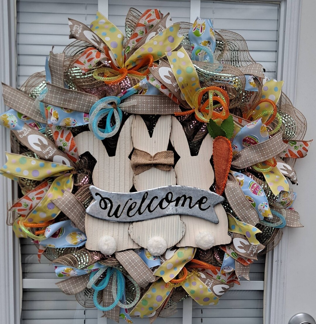Welcome Rabbit Wreath, Welcome Easter Weath, Easter Wreath, Welcome ...