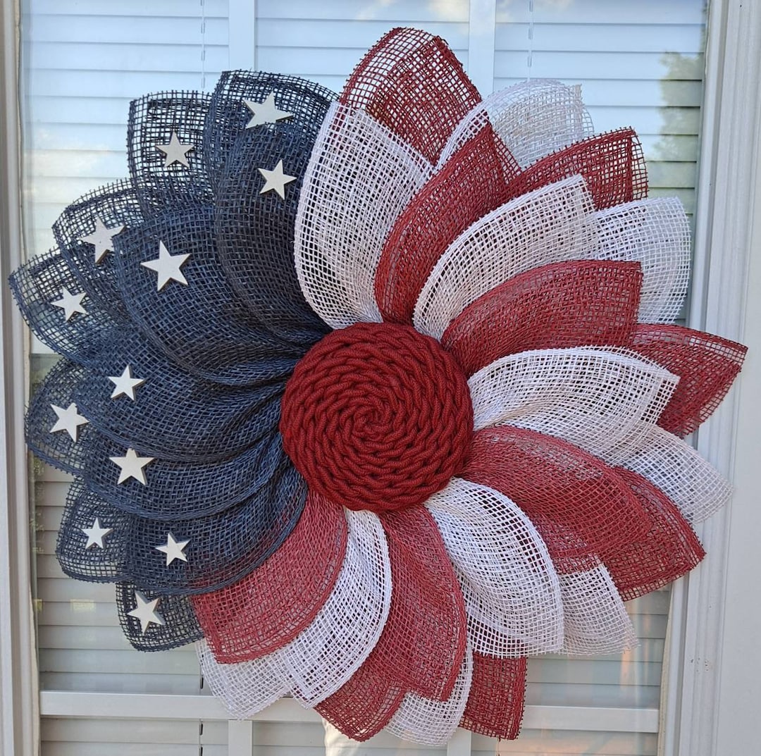 American Flag Wreath, Patriotic Wreath, Poly Burlap Wreath - Etsy