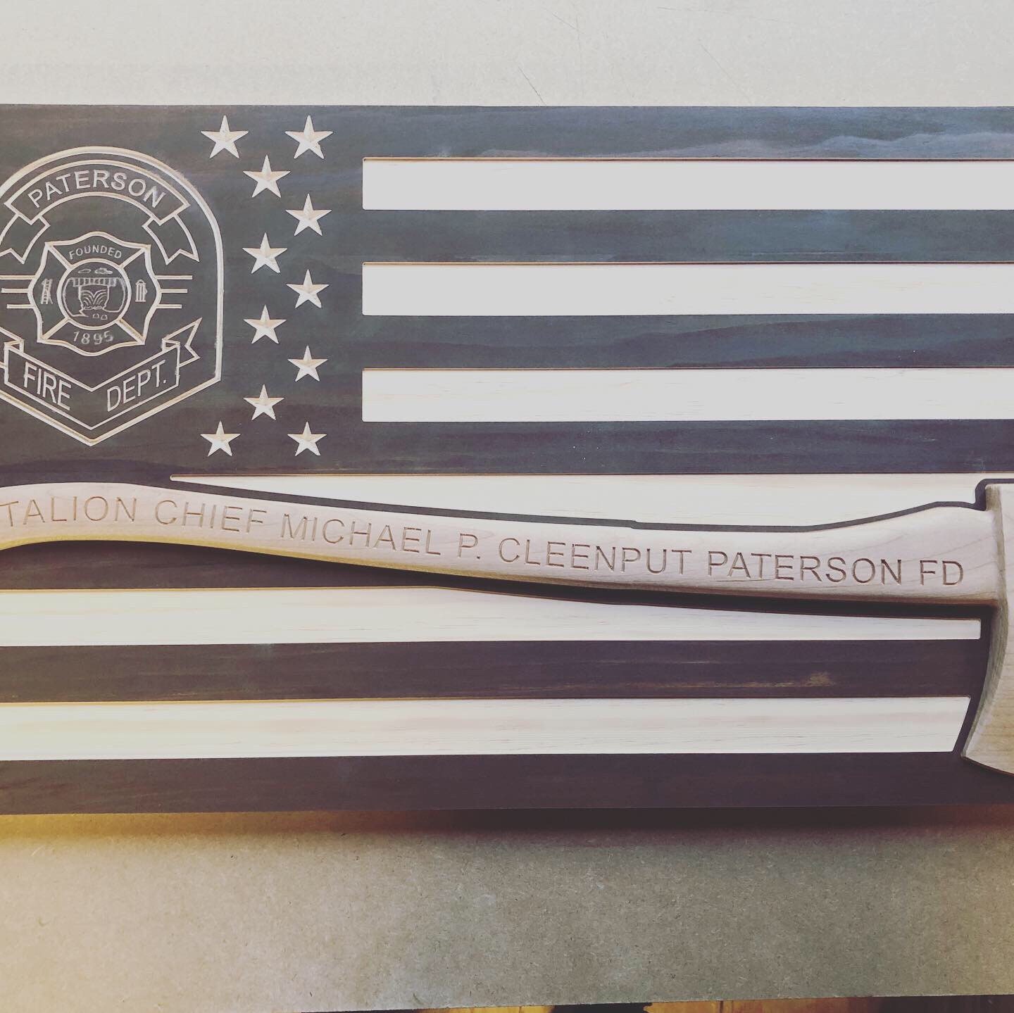Firefighter Flag With Ax, Rustic Flag, Fire Fighter Flag, Wood Flag ...