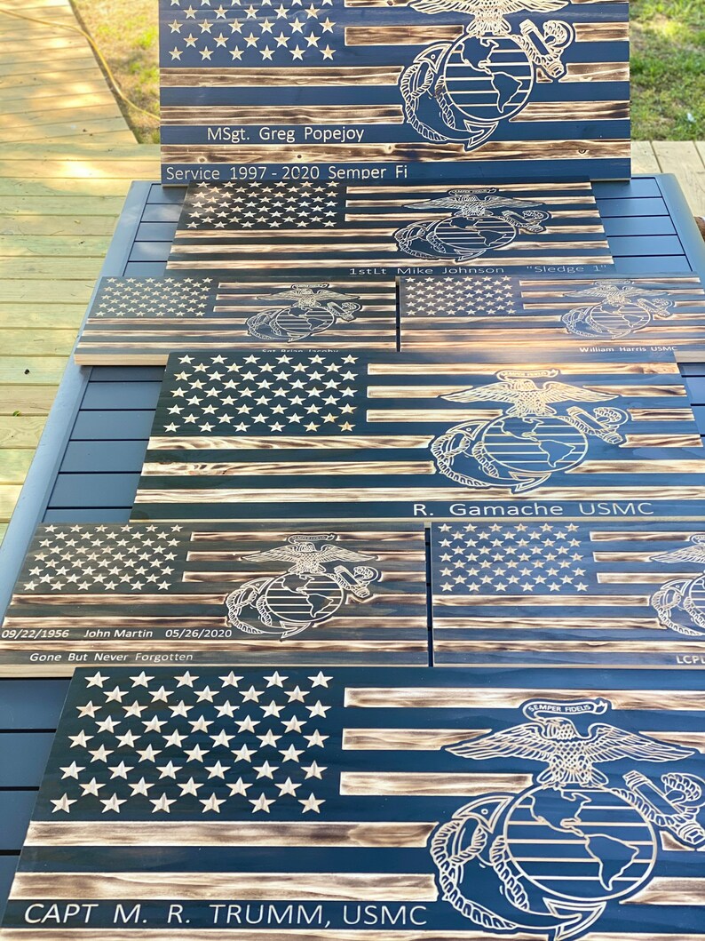 Personalized USMC Wood Flag, Rustic American Flag, Veteran Gift - Etsy
