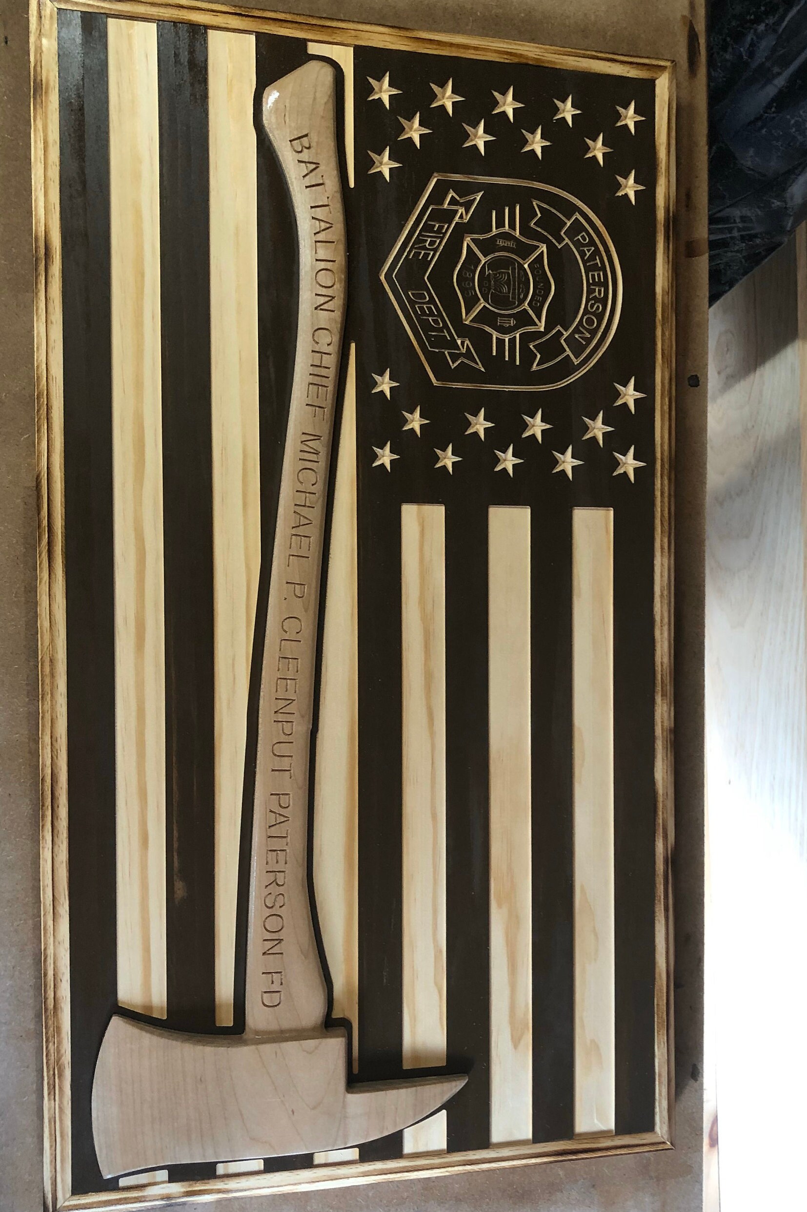 Firefighter Flag With Ax, Rustic Flag, Fire Fighter Flag, Wood Flag ...