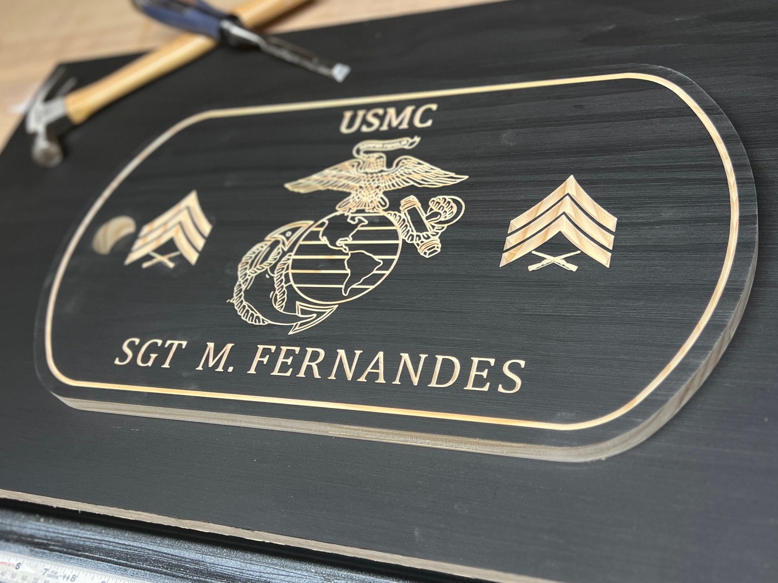 Personalized USMC Wooden Dog Tag Plaque, Veteran Gift - Etsy