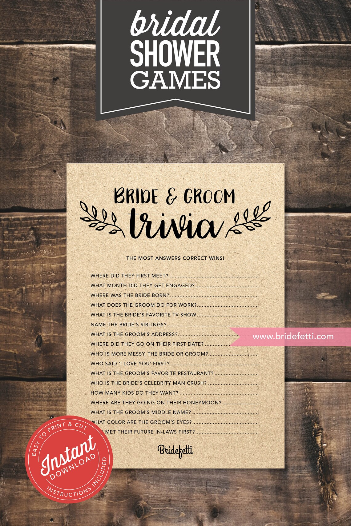 Bride and Groom Trivia Bridal Shower Game How Well Do You - Etsy