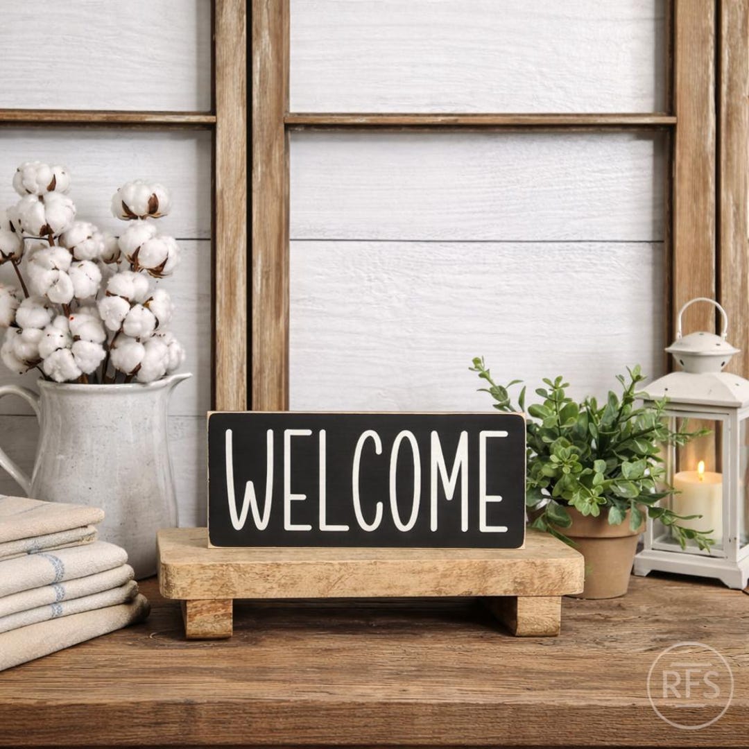 WELCOME | Tiered Tray Decor | Small Shelf Sitter | 4x7 Wood | Kitchen ...