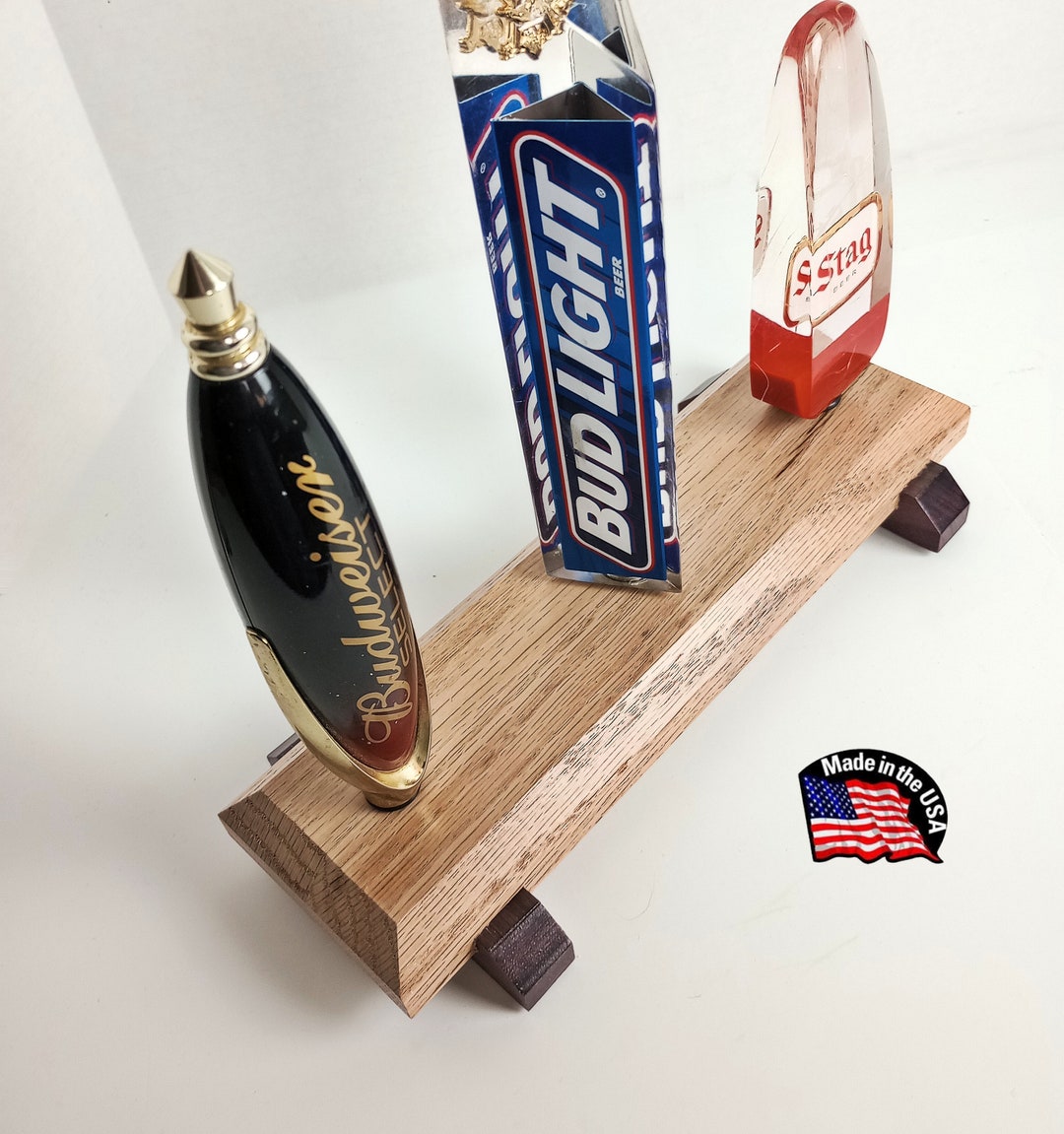 Three 3 Beer Red Oak Tap Handle Display Stand Base Holder Mount ...