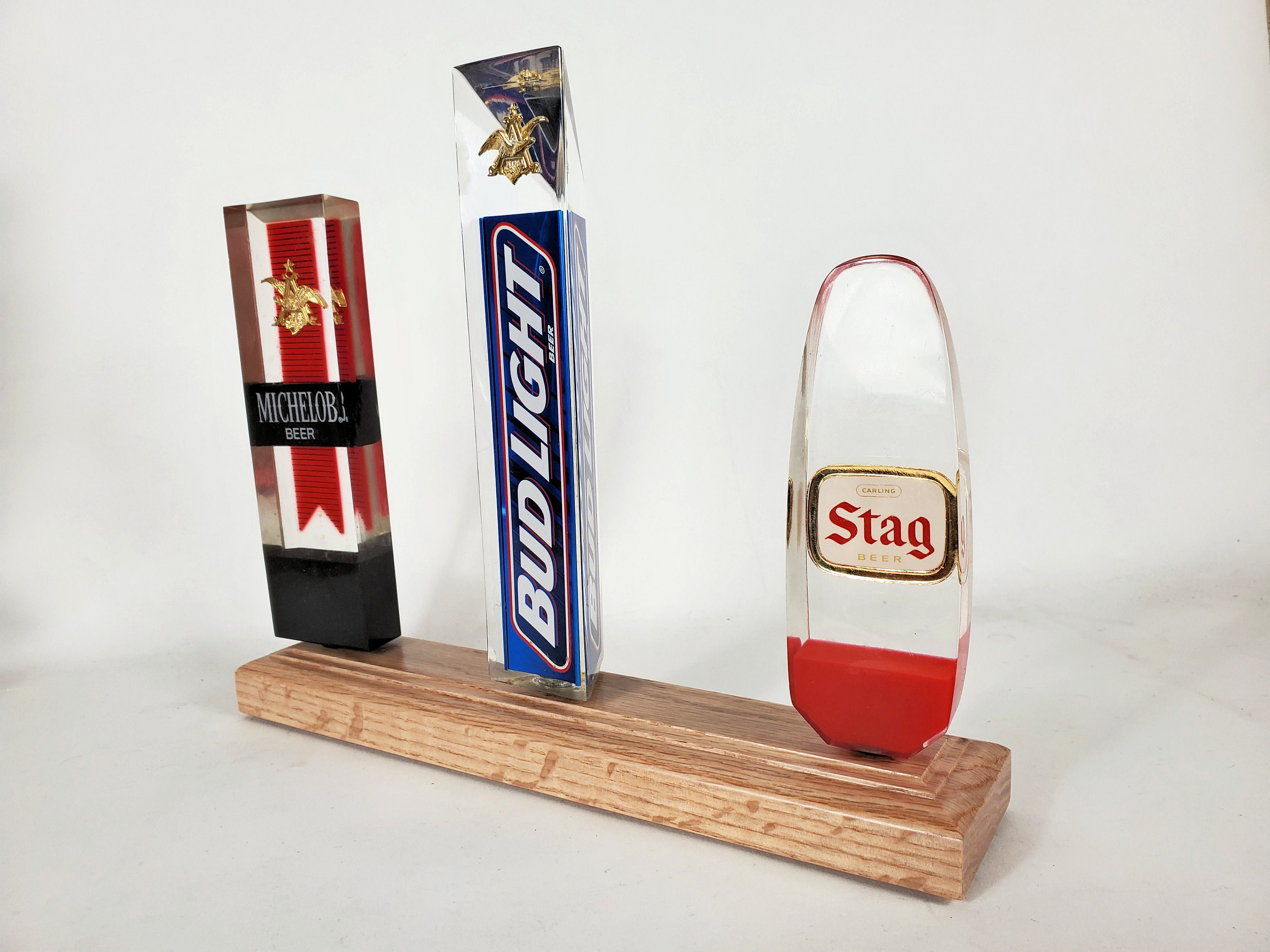 Red Oak Wood 3 Tap Handle Display Stand Handmade Base Holder Reclaimed ...