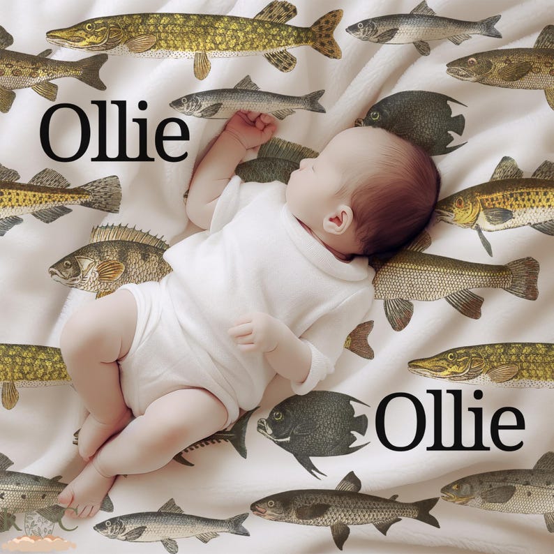 Vintage Fish Swaddle Nursery Bundle – Personalized Baby Boy Blanket ...