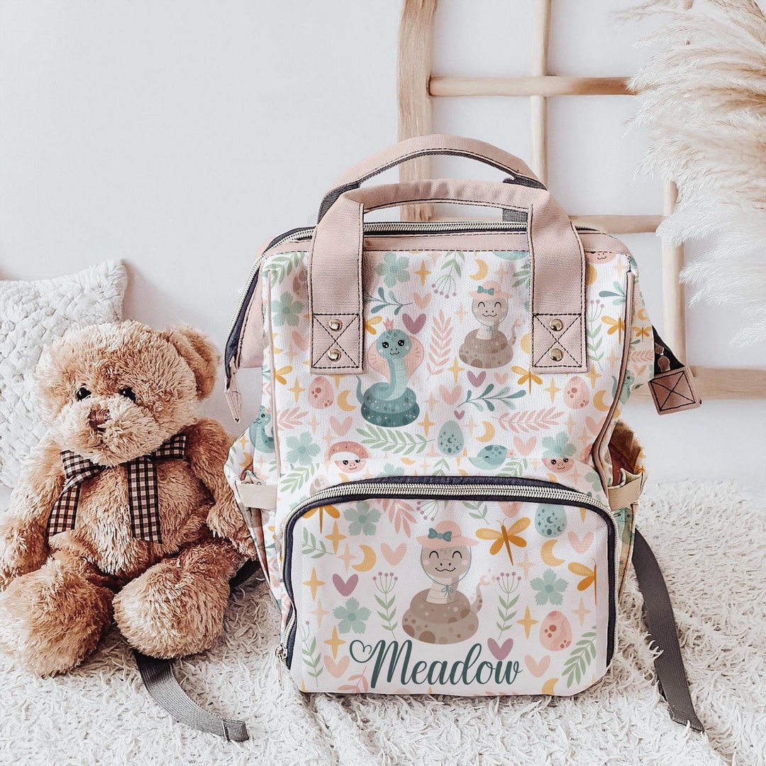 Boho Pink Snake Custom Diaper Bag, Kids Year of the Snake Overnight Bag ...