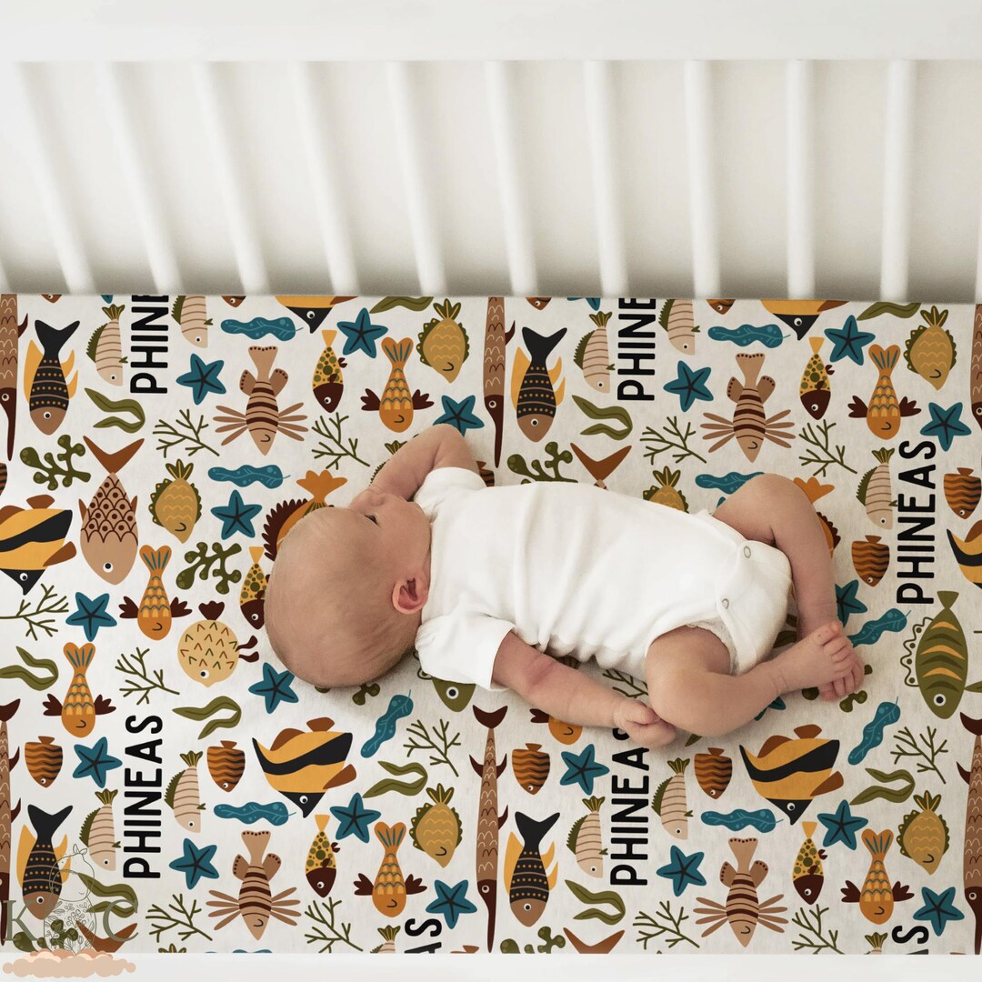 Neutral Deep Sea Fish Crib Sheet Nursery Bundle, Nautical Newborn ...