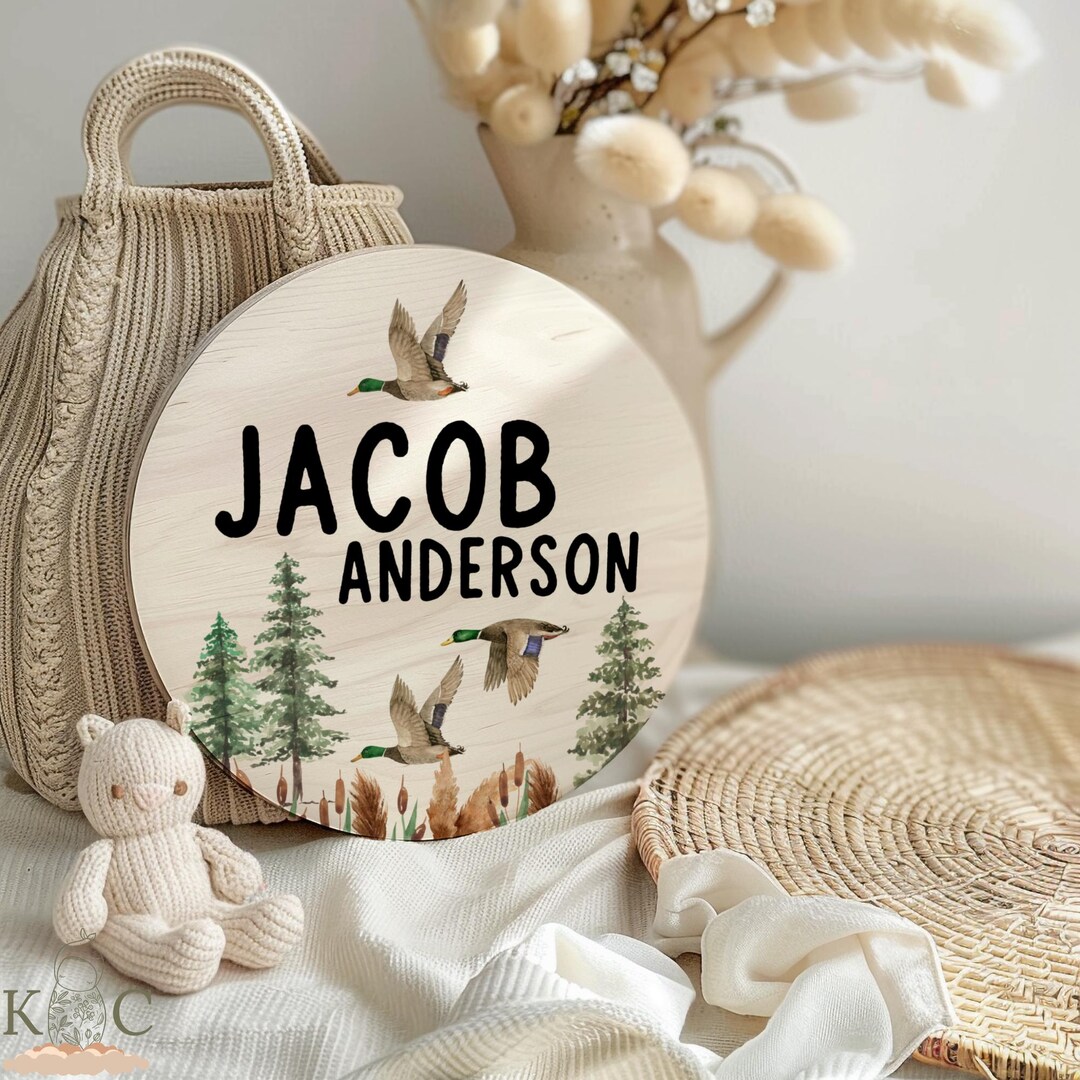 Mallard Duck Birth Announcement Sign, Hunting Woodland Nursery Wood ...