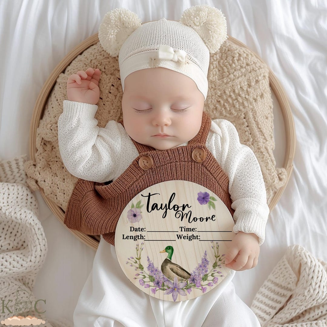 Mallard Duck Birth Stat Sign, Girl Duck Baby Name Birth Announcement ...