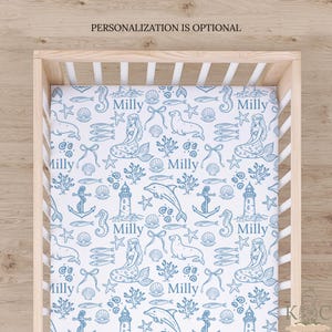 Coquette Mermaid Crib Sheet, Personalized Coastal Blue Hospital Crib ...