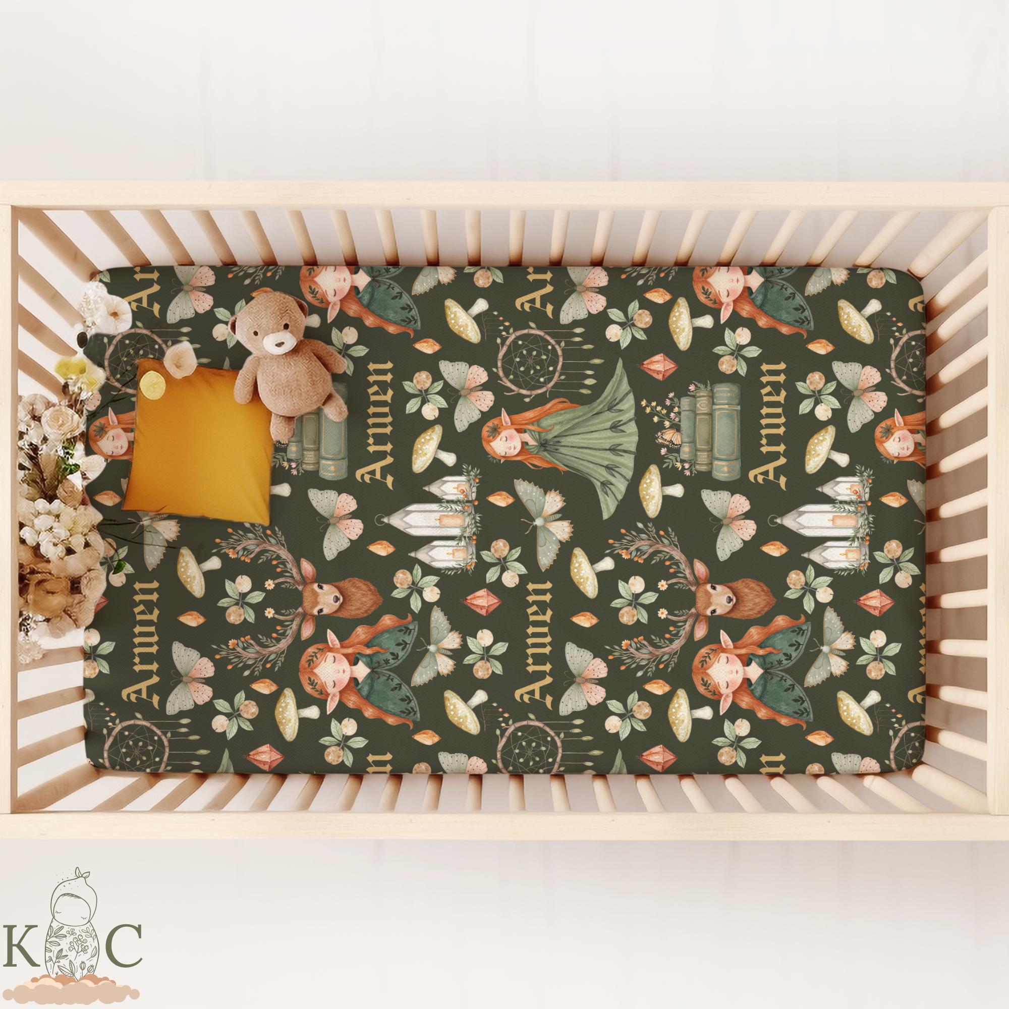 Elven Crib Sheet Nursery Set | Fantasy Forestcore Newborn Hospital Prop ...