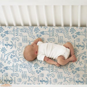 Coquette Mermaid Crib Sheet, Personalized Coastal Blue Hospital Crib ...
