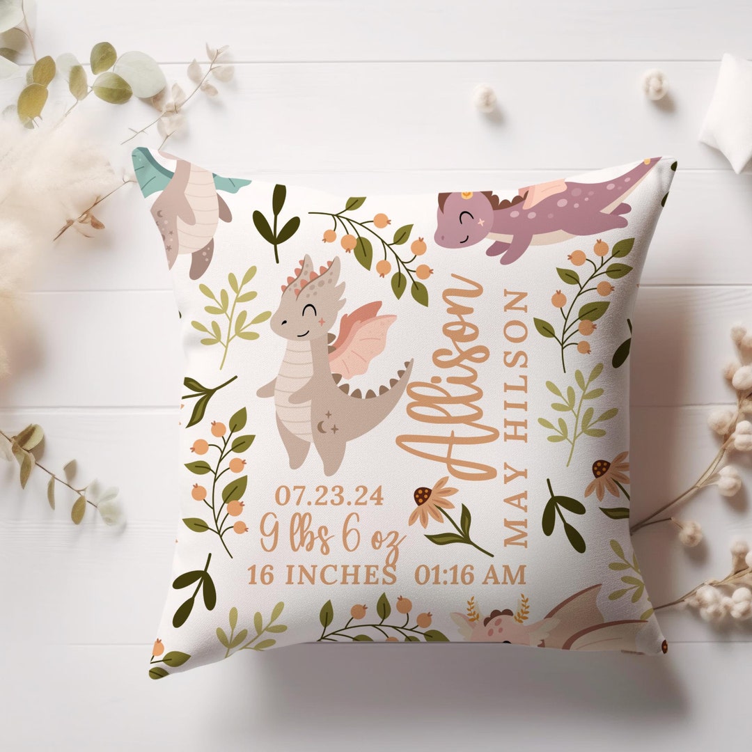 Custom Dragon Birth Stats Daybed Cushion for Baby Girl Gift Basket ...