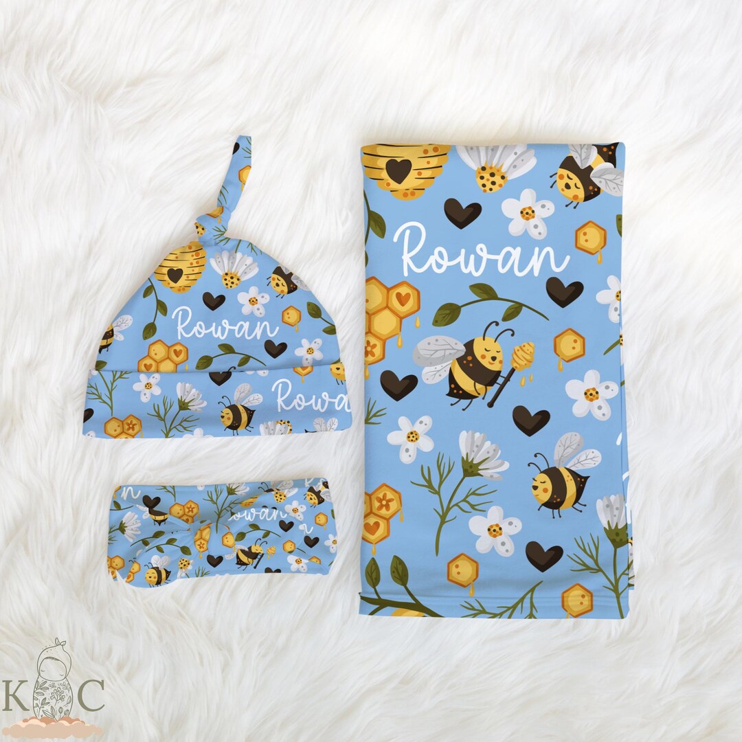 Custom Baby Girl Bee Swaddle Set, Cottagecore Bee Keeper Nursery Decor ...