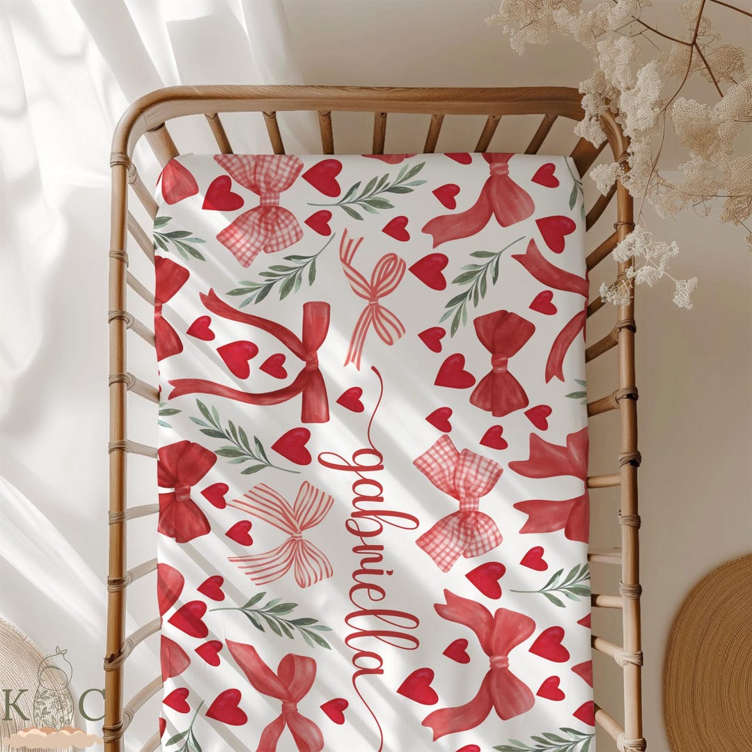 Coquette Red Bow Crib Sheet, Personalized Regency Nursery Bedding ...