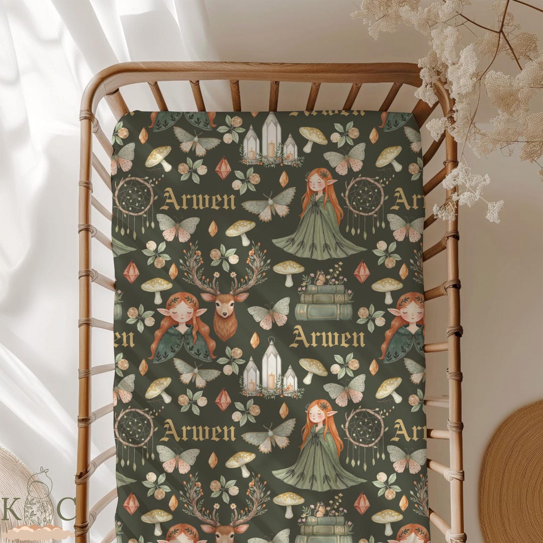 Elven Crib Sheet Nursery Set | Fantasy Forestcore Newborn Hospital Prop ...
