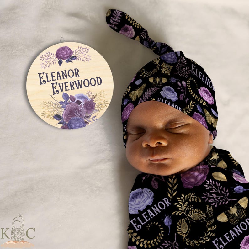 Custom Gothic Purple Rose Crib Bedding | Elegant Black Bedside Bassinet ...