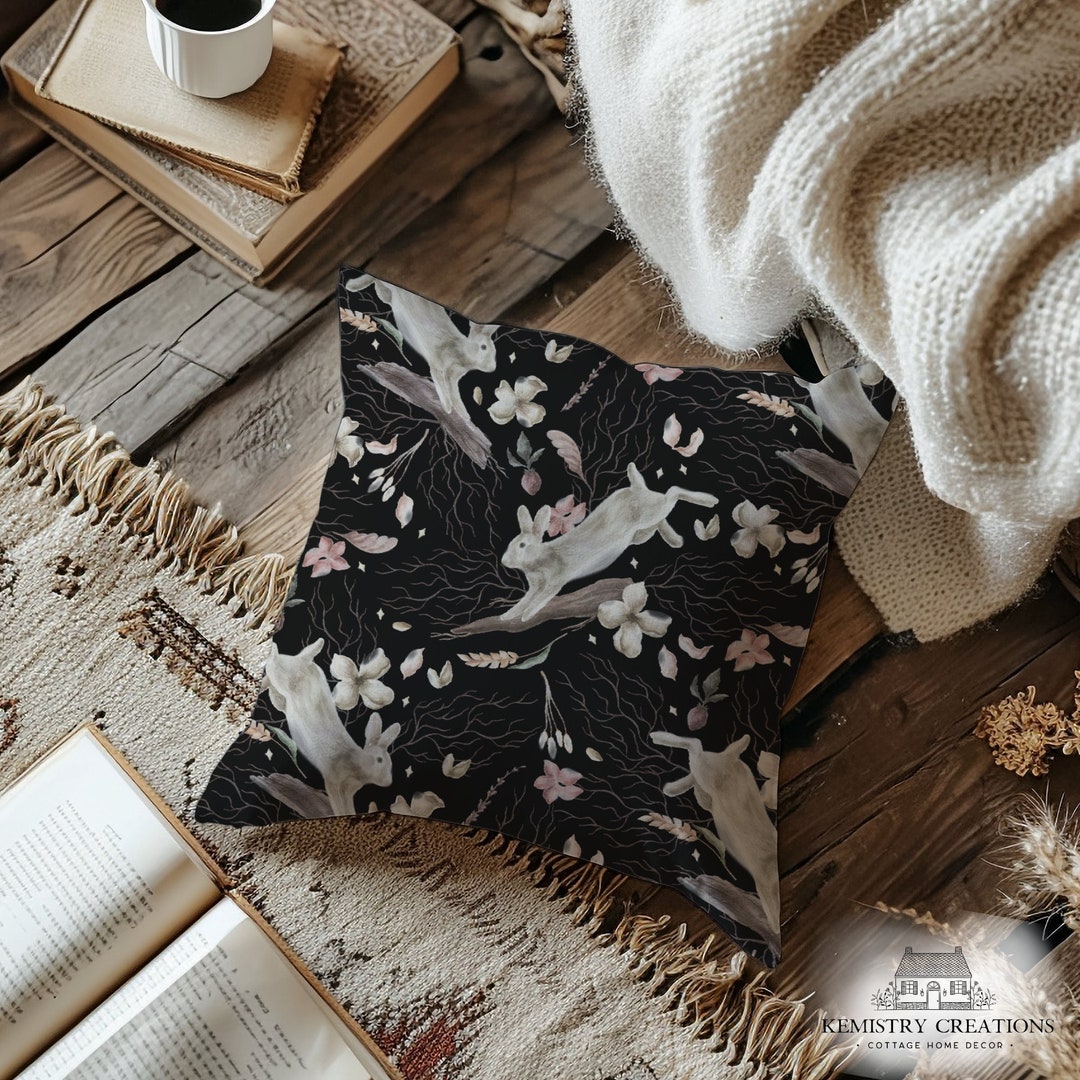 Dark Cottagecore Mystical Forest Rabbit Couch Throw Pillows With ...