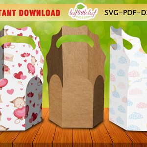 Flower Box With Handle Template, Flower Box Package, Box With Handle ...
