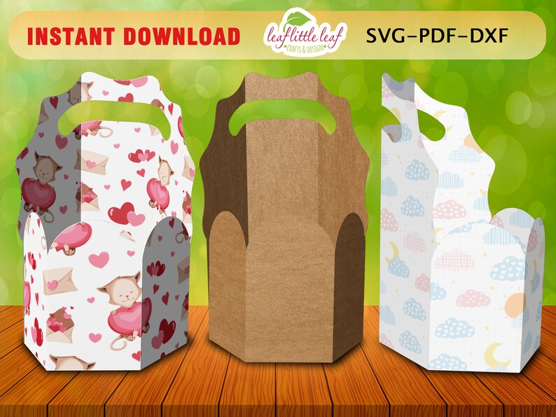 Flower Box With Handle Template Flower Box Package Box With - Etsy