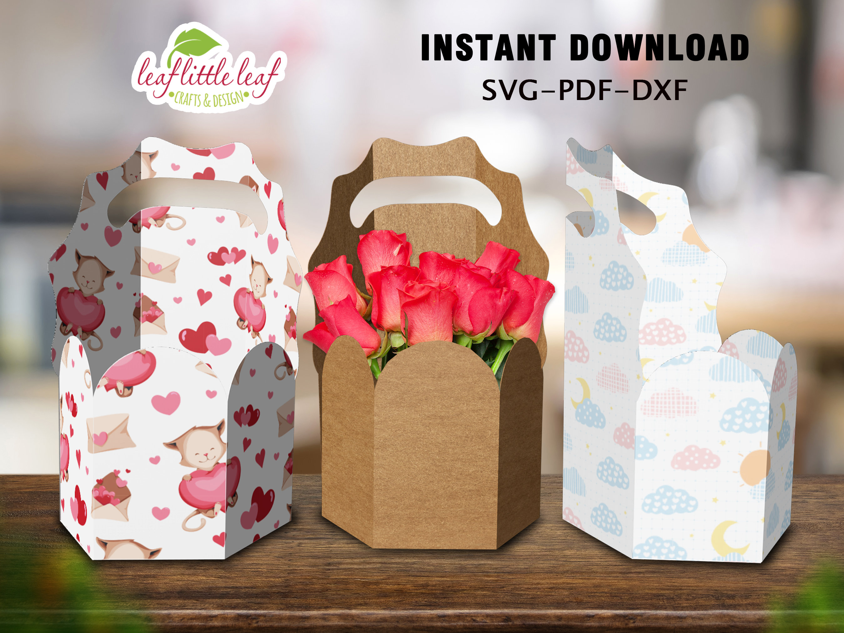 Flower Box With Handle Template Flower Box Package Box With - Etsy
