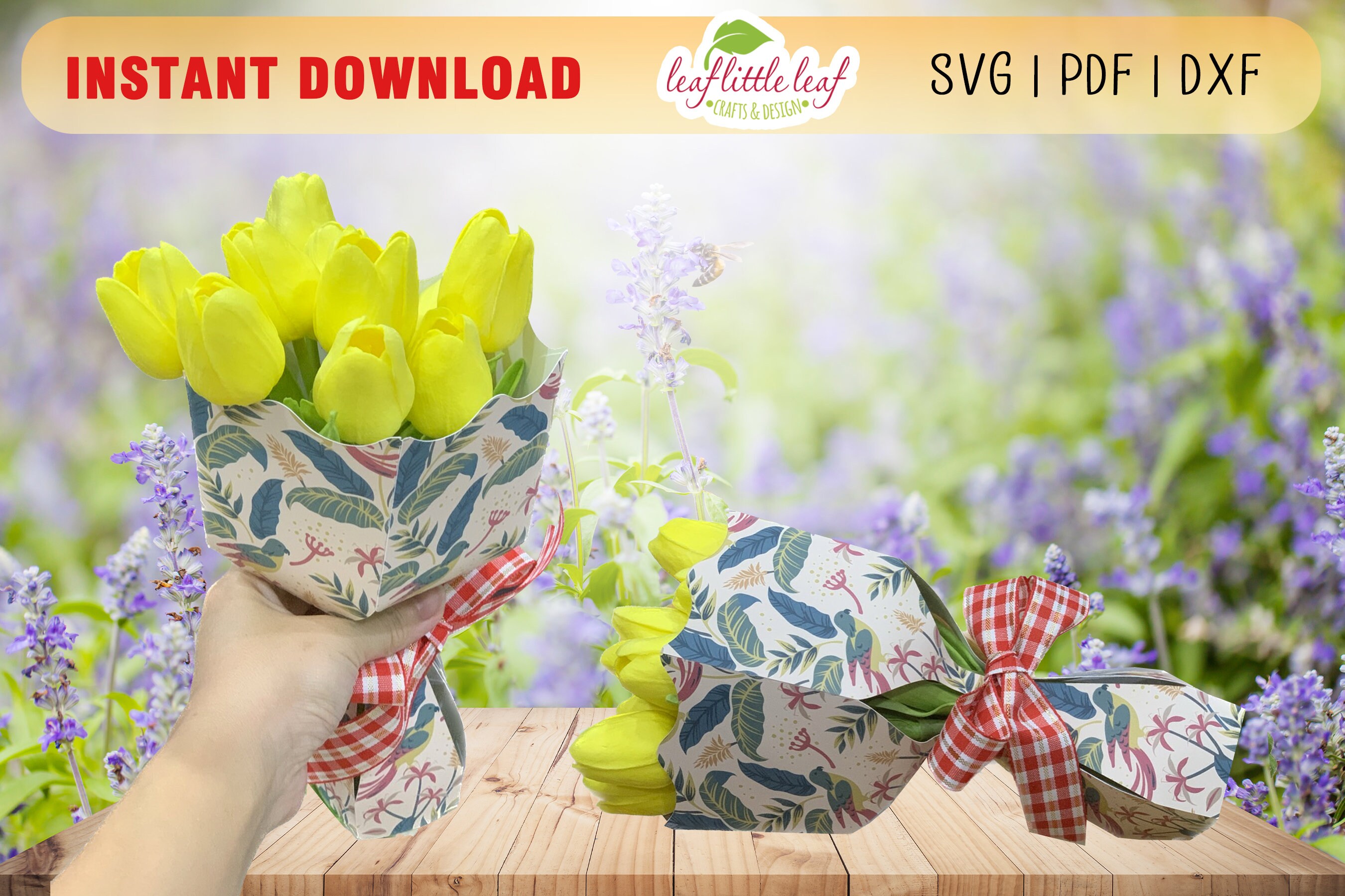 Flower Bouquet Packaging Template, Flower Bouquet Package With 3 Size ...